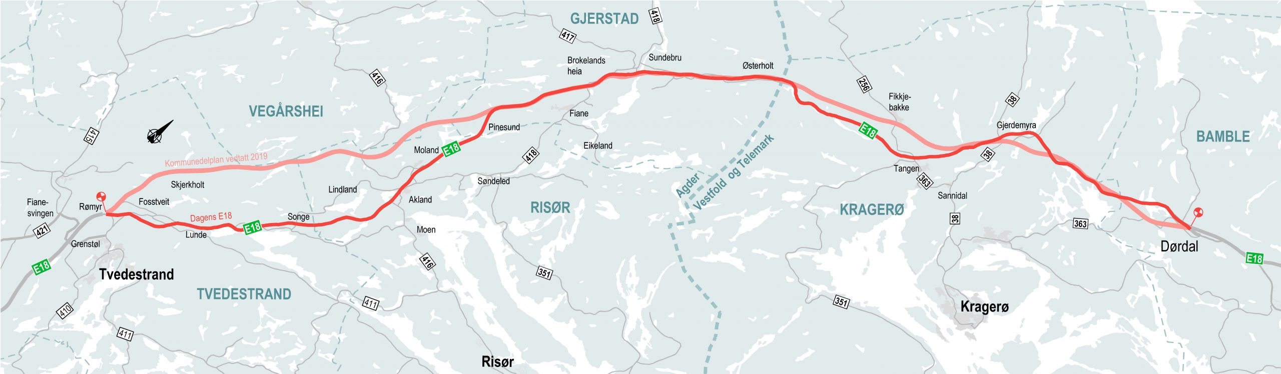 Framdriftsplan for ny E18 Tvedestrand-Bamble - Samferdsel & Infrastruktur