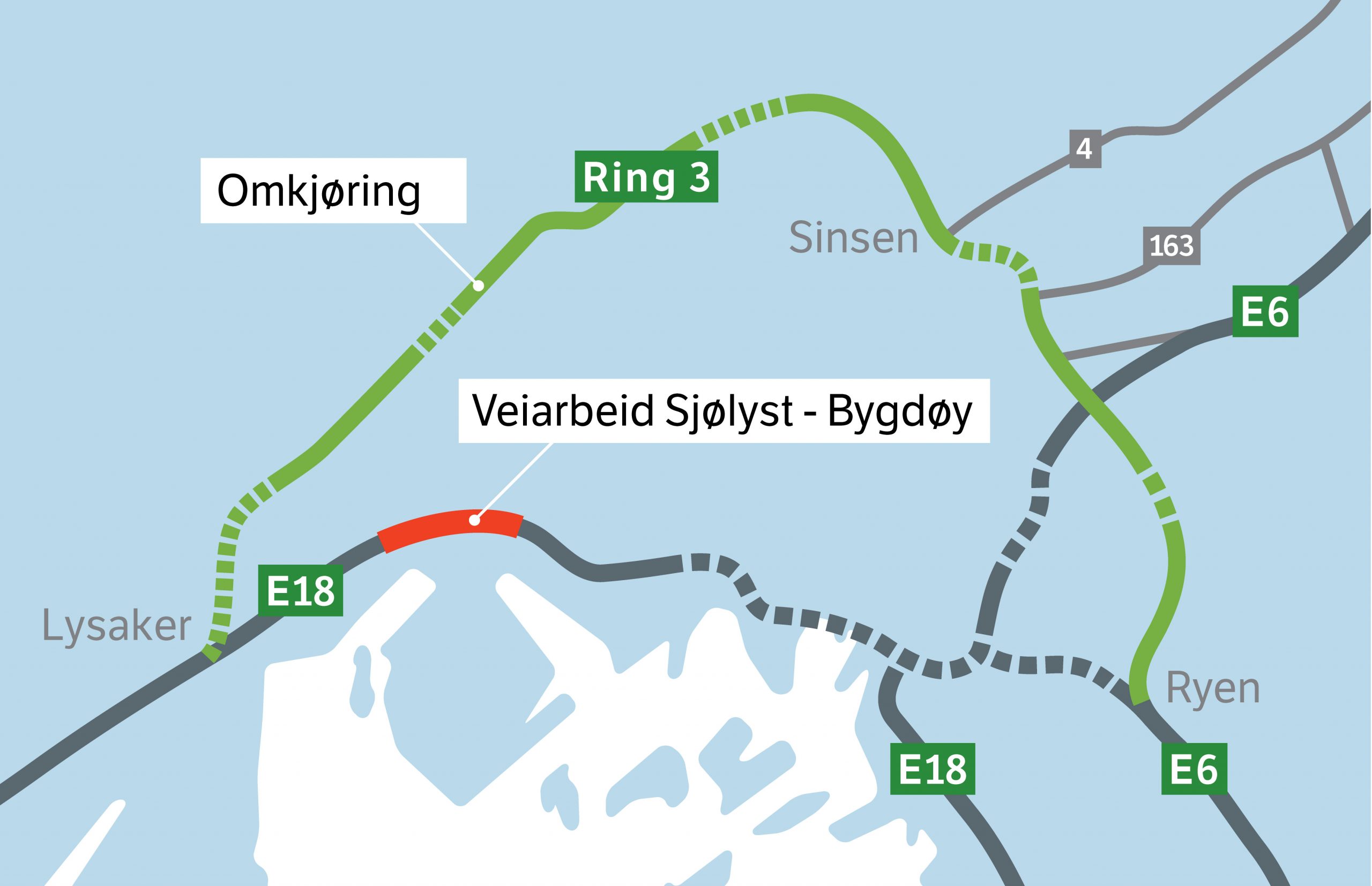 Redusert kapasitet og kø på E18 ved Sjølyst og Bygdøy i sommer - Samferdsel & Infrastruktur